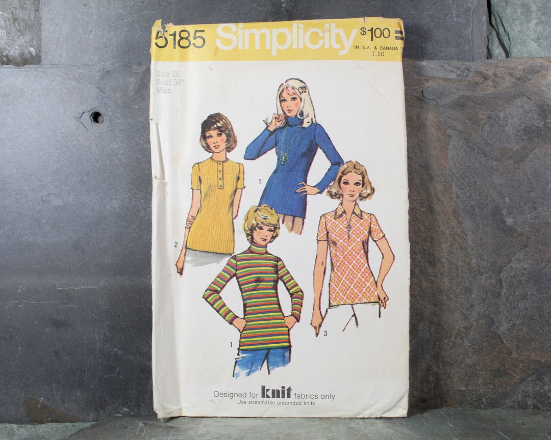 1972 Simplicity 5185 Knit Top Pattern Complete, Cut Pattern in Original ...