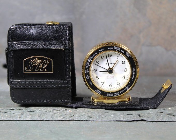 Vintage Benchmark Travel Alarm Clock in Leather Case | S&W Logo Alarm ...