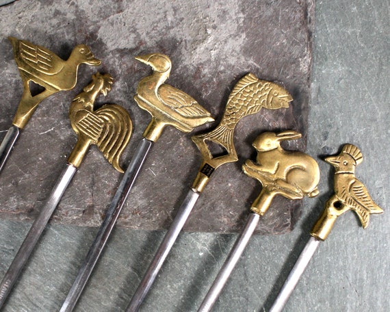 Set of 6 Large Skewers Indian Brass Skewers Animal Themed - Etsy