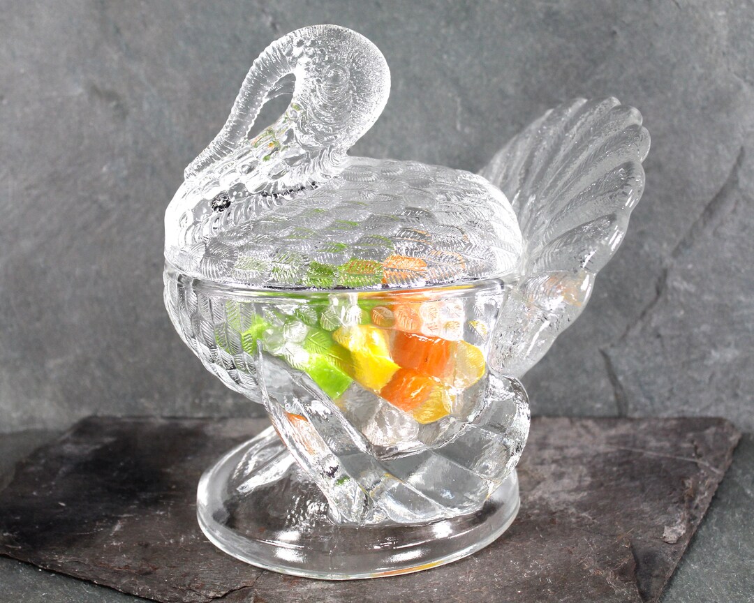 Vintage Pressed Glass Turkey Candy Jar | Clear Glass Turkey Candy Jar ...