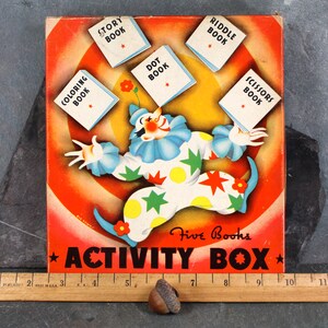 RARE! Antique 1937 Activity Box Book Set | Coloring, Riddles, Dot to ...