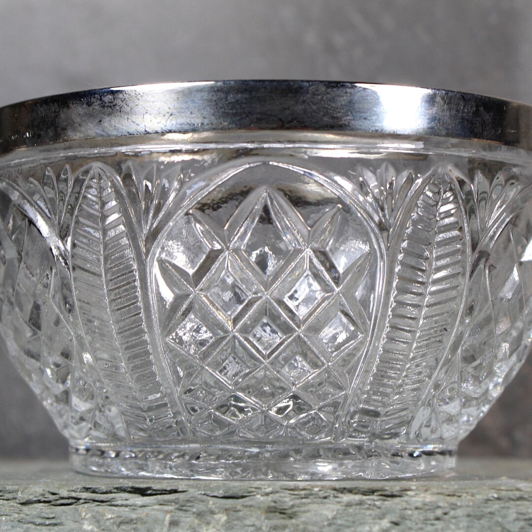 Vintage Pressed Glass Condiment Bowl With Silver Lip and Spoon ...