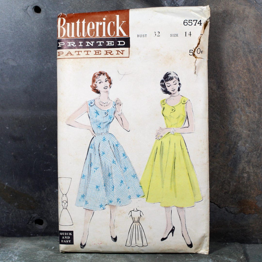 1950s Butterick #6574 Dress Pattern | Size 14/bust 32" | COMPLETE Cut ...