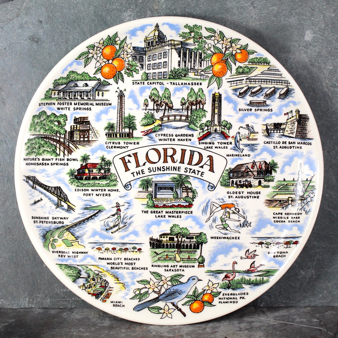 Vintage Florida Souvenir Plate Full-color Florida Souvenir Plate Circa ...