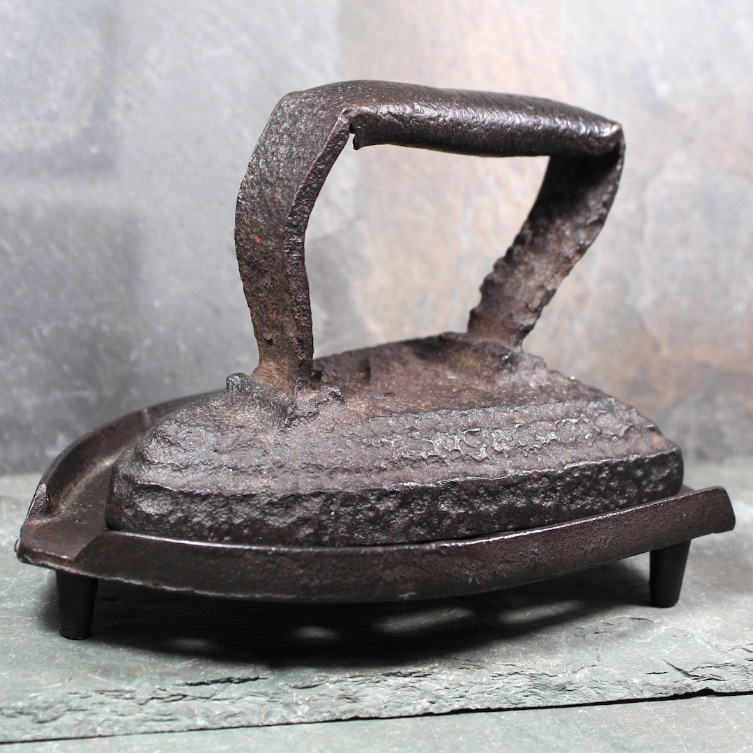Antique Flat Iron - Rustic Cast-iron Iron With Cast-iron Trivet ...