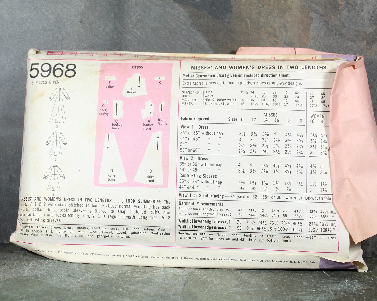 1973 Simplicity #5968 Dress Pattern | Complete, Partially, Pattern in ...