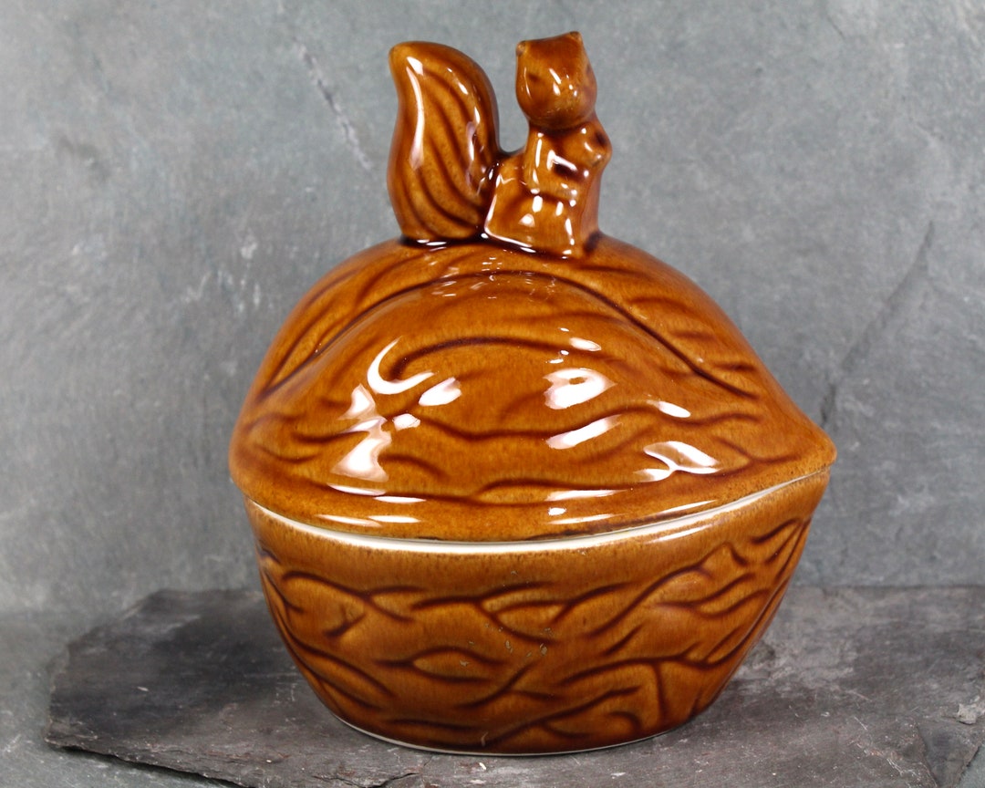 Vintage Walnut and Squirrel Candy Dish Autumnal Candy Dish Fall Decor ...