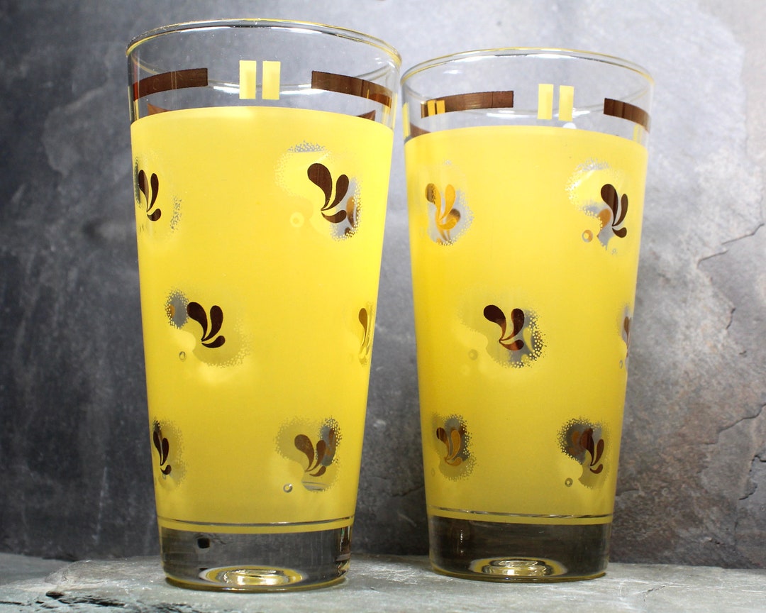 Vintage Mid-century Drinking Glasses - 12 Ounce Glasses - Yellow and ...
