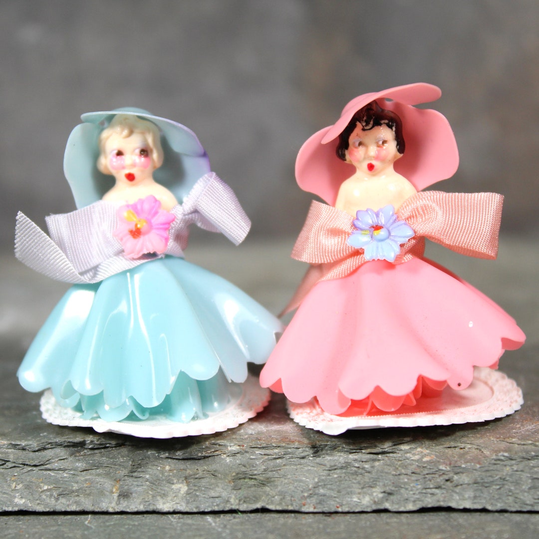 Mid Century Mini Cake Toppers | Set of 2 Pink and Blue Plastic Ladies ...