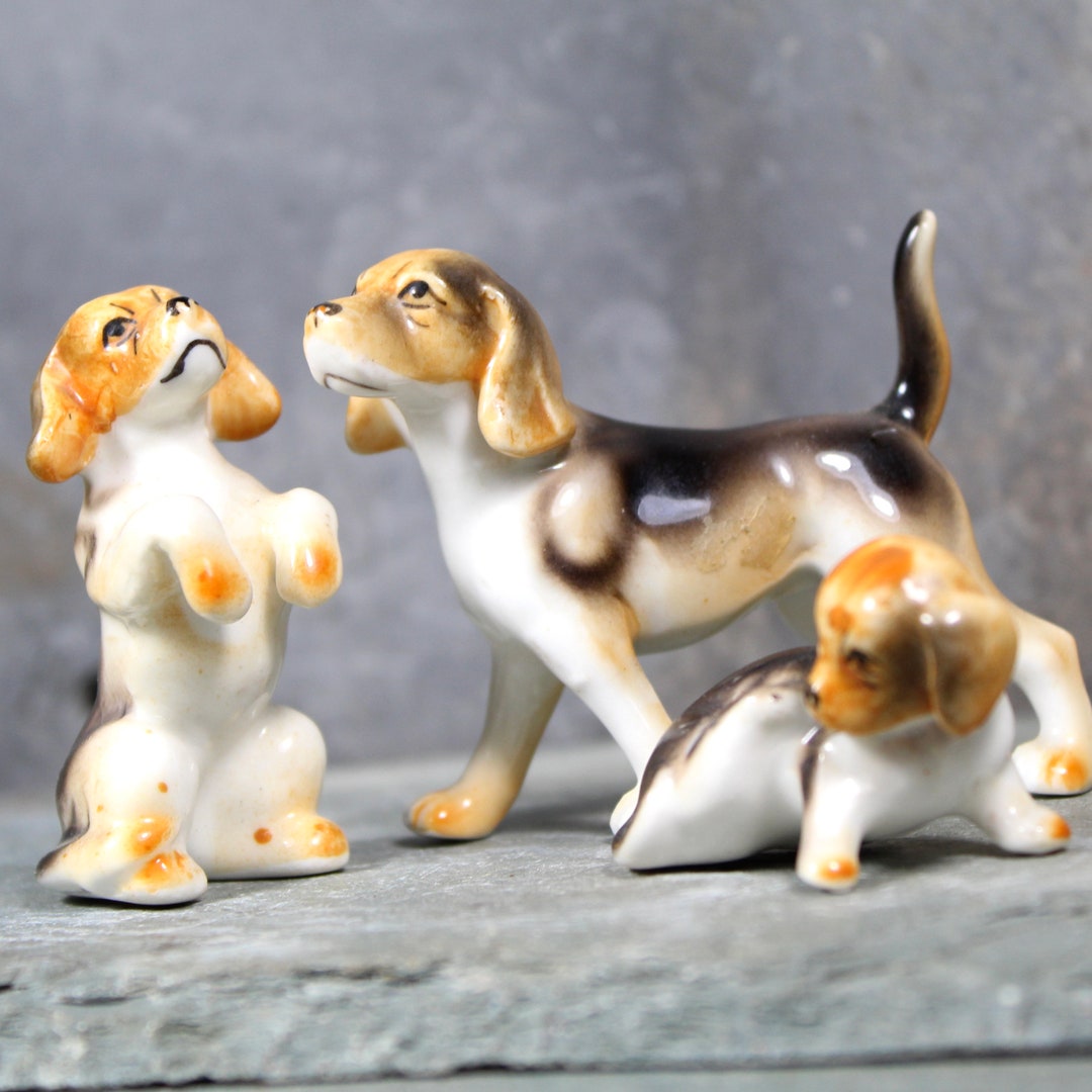 Set of 3 Beagle Figurines NKK Bone China Puppies Japanese Porcelain Set ...