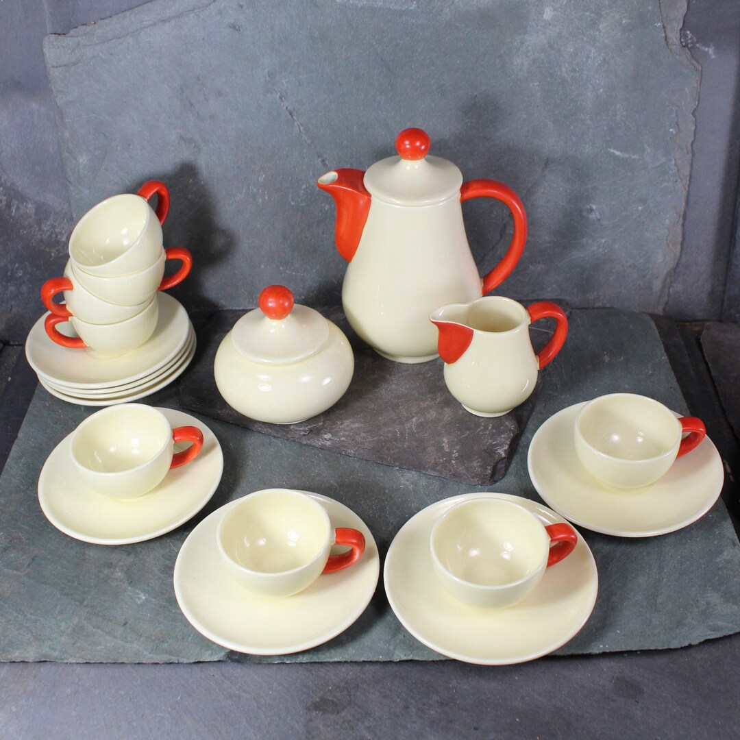 Vintage 19 Piece Czechoslovakian Espresso Set | Creamware Tea Set With ...
