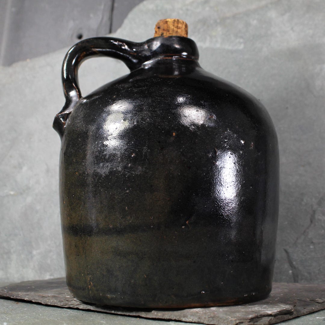 ANTIQUE Stoneware Jug With Cork Stopper | Classic Clay Jug With Black ...