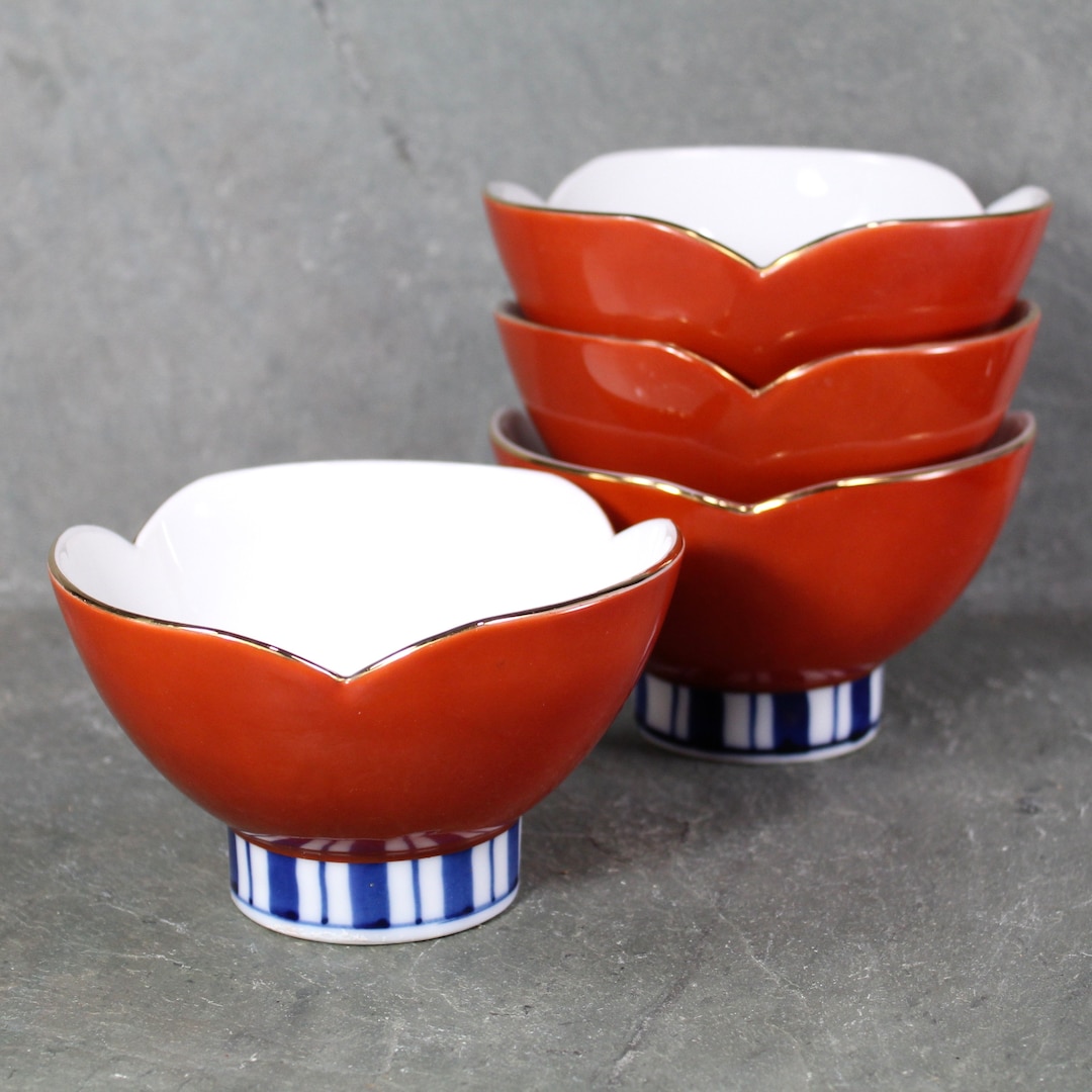 Set of 4 Vintage Ceramic Rice Bowls Japanese Rice Bowls Lotus Shape ...