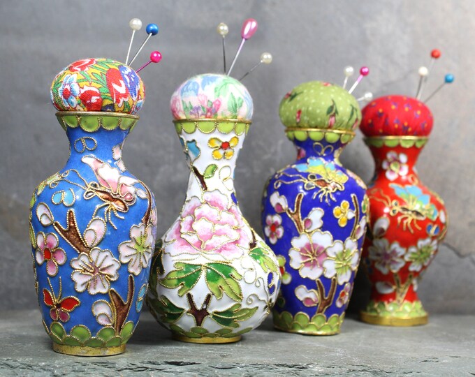 Miniature Cloisonné-style Pin Cushion - Upcycled Miniature Ceramic ...