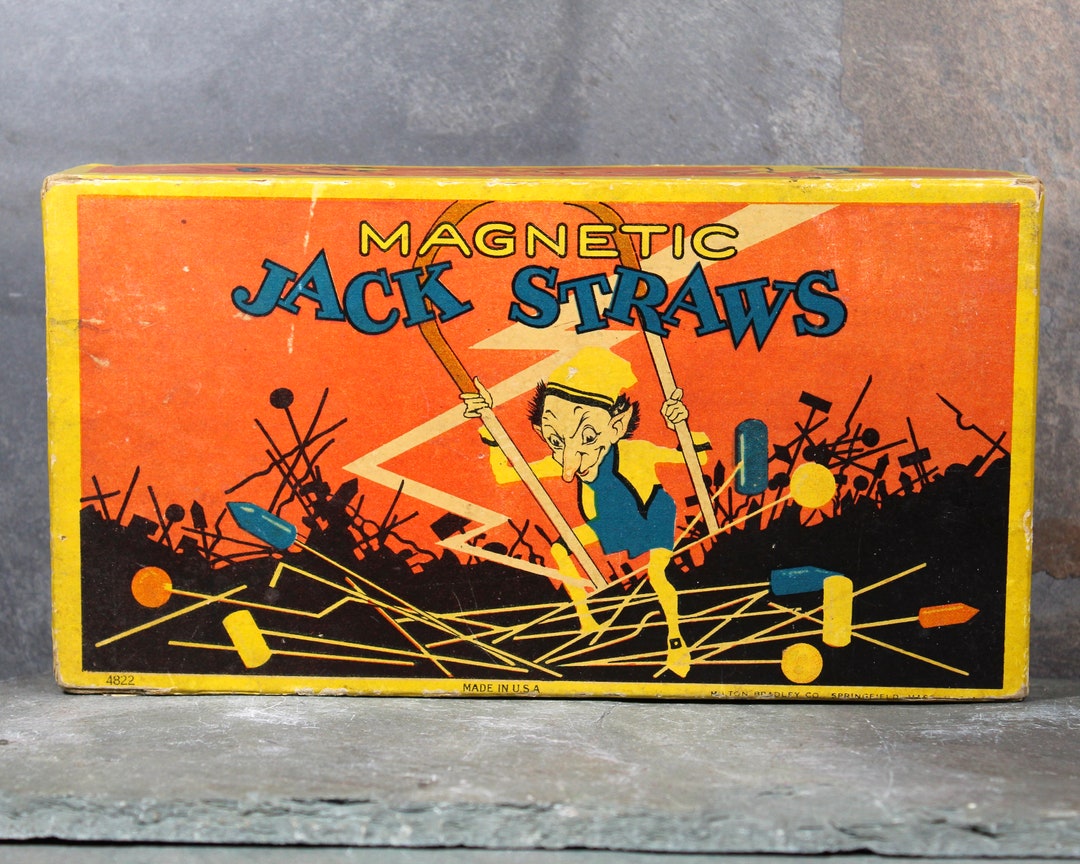 1920 Magnetic Jack Straws by Milton Bradley Company Antique Pick up Sticks Game Great Graphics ...