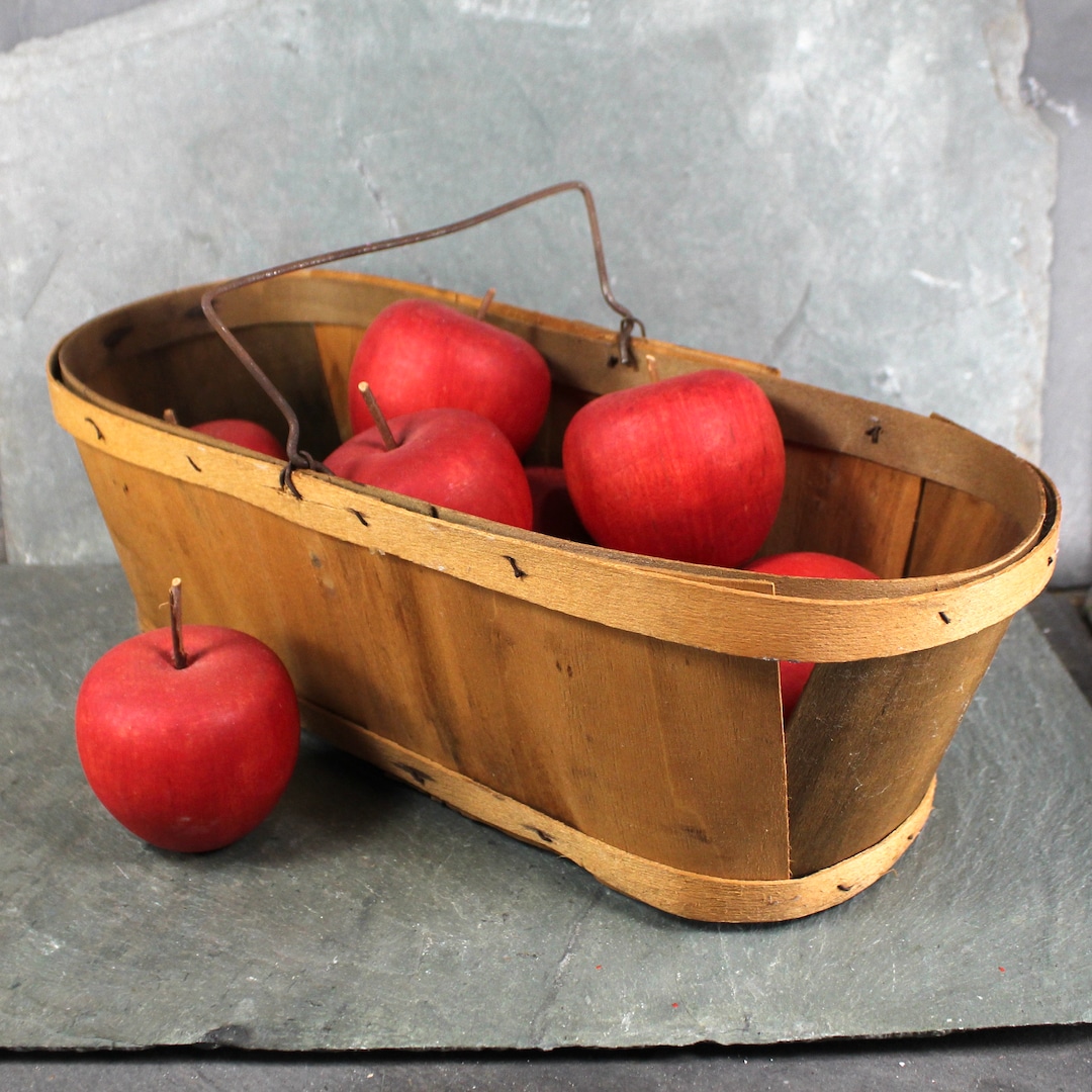 Vintage Slat Wood Fruit Basket With Handle | Open Slat Basket ...