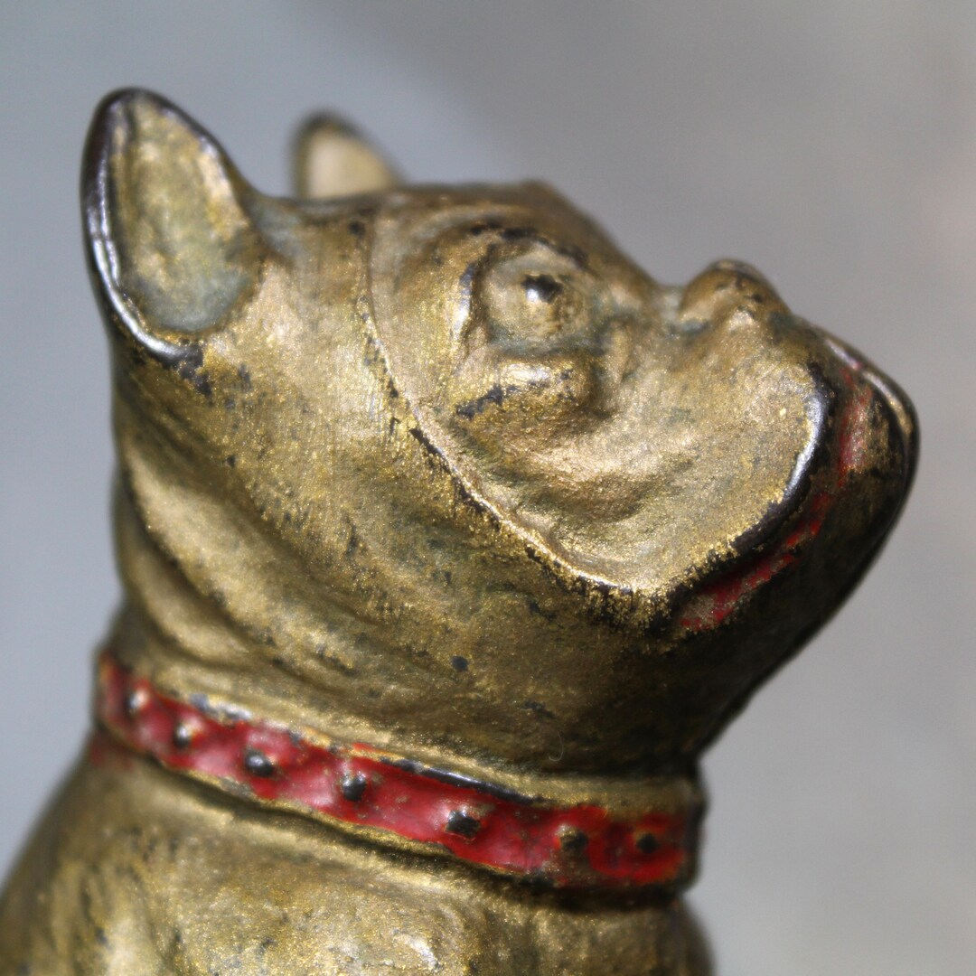 Antique Bulldog Penny Bank Cast Iron Bulldog Bank With Gold and Red ...