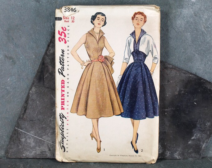 1952 Simplicity #3846 Dress Pattern | Size 12"/bust 30" | COMPLETE Cut ...