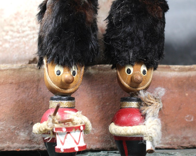 Vintage British Queen's Guard Wooden Ornaments With Furry Hats | Made ...