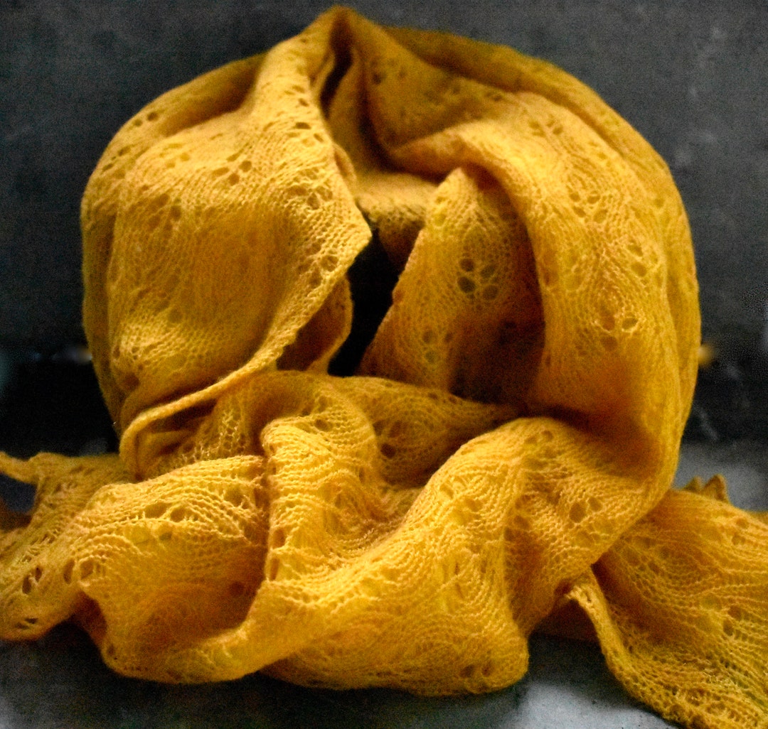 Vintage Delicate Wool and Silk Scarf Gold Wool With Silk Chiffon Lining ...