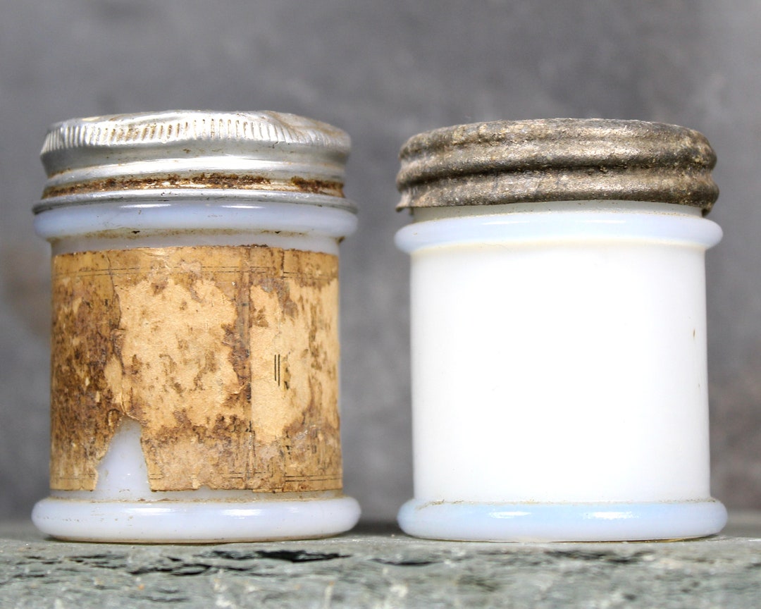 Antique Musterole Milk Glass Jars With Tin Lids Gorgeous Vintage Patina ...