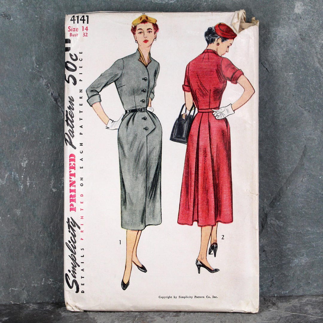 1952 Simplicity #4141 Dress Pattern | Size 14/bust 32" | COMPLETE Cut ...
