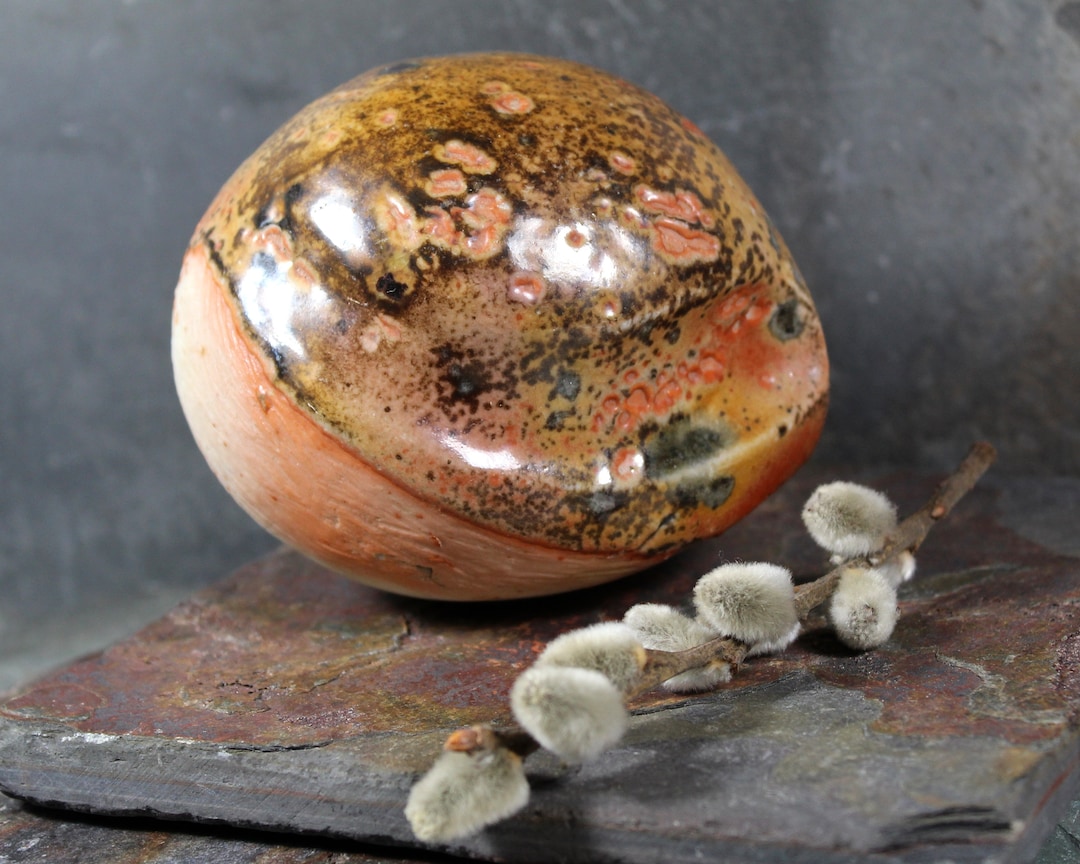 Seed Pod Sculpture Art Sculpture Hand Glazed Orange and Brown Seed Pod ...