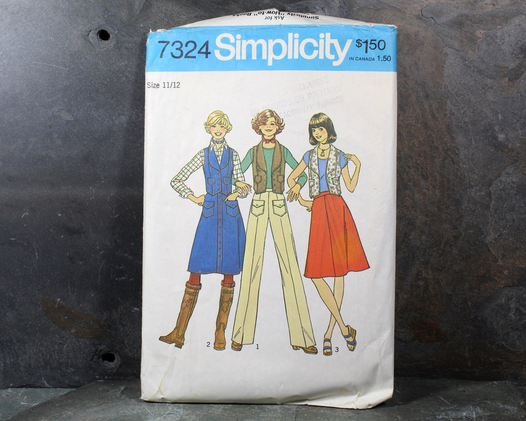 1975 Simplicity 7324 Mod Fashion Pattern Size 11/12 Cut Pattern Bixley ...