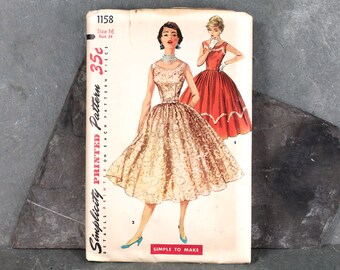 1952 Simplicity 3846 Dress Pattern Size 12/bust 30 COMPLETE Cut Pattern ...