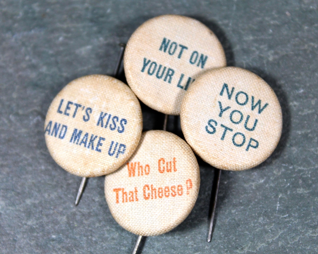Antique Fabric Covered Pins With Sayings Whimsical Buttons Circa 1890s ...