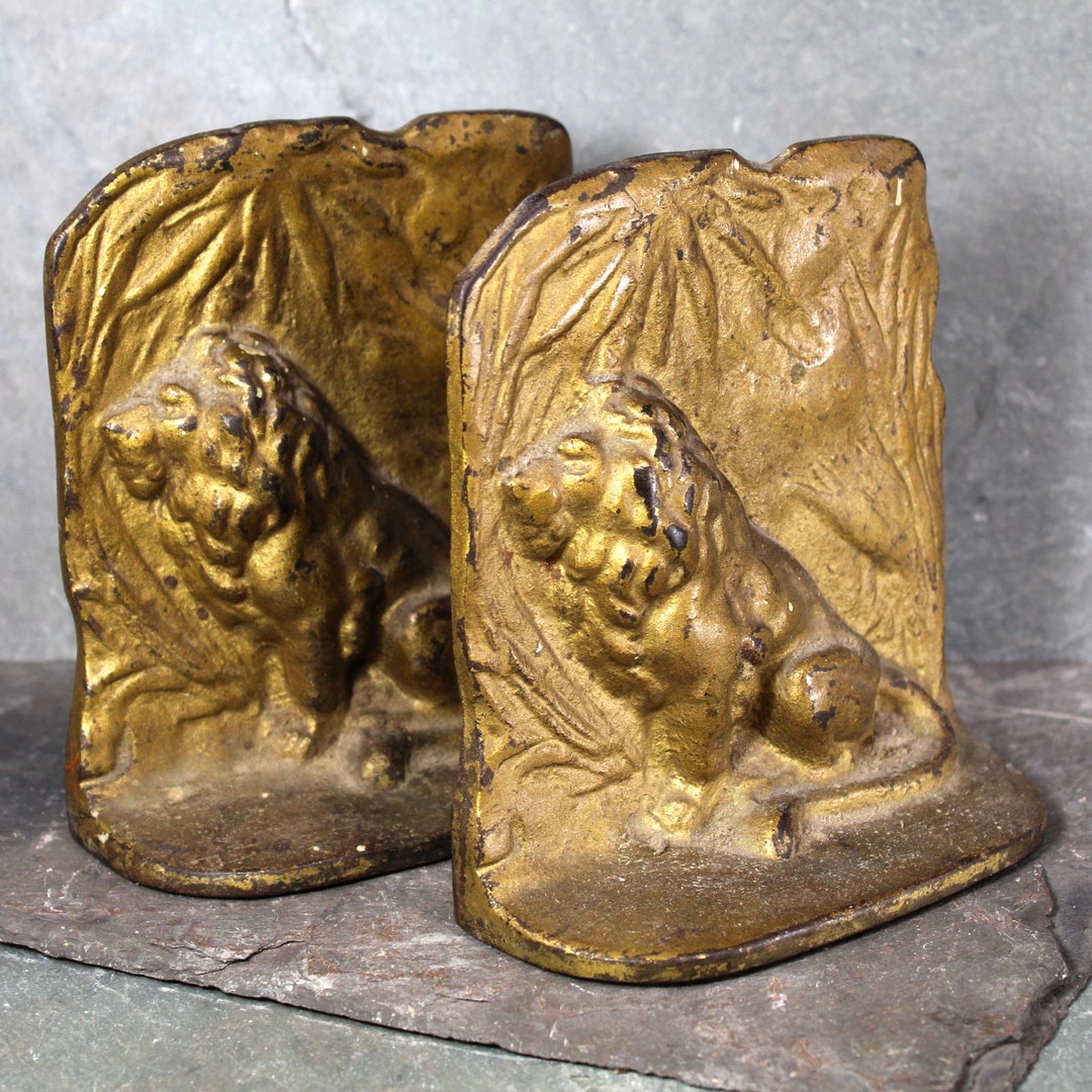 Set of 2 Cast Metal Lion Bookends | Antique Lion Bookends | Bixley Shop ...