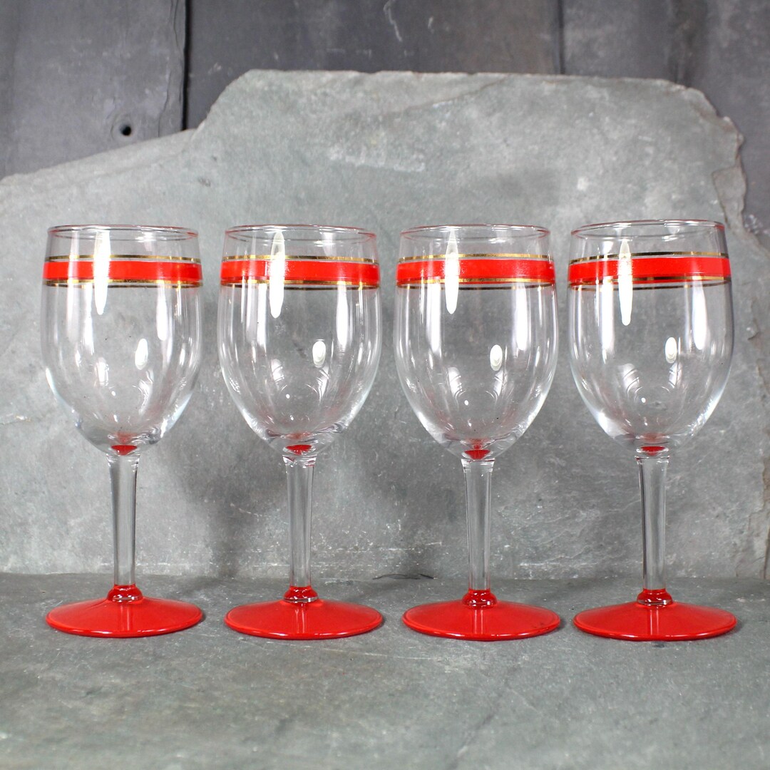 Mid-century Modern Red Striped Wine Glasses | Christmas Wine Glasses ...