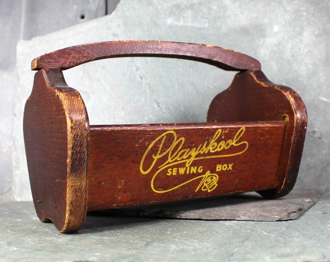 Vintage Playskool Wooden Sewing Box | 1950s Wooden Sewing Caddy ...