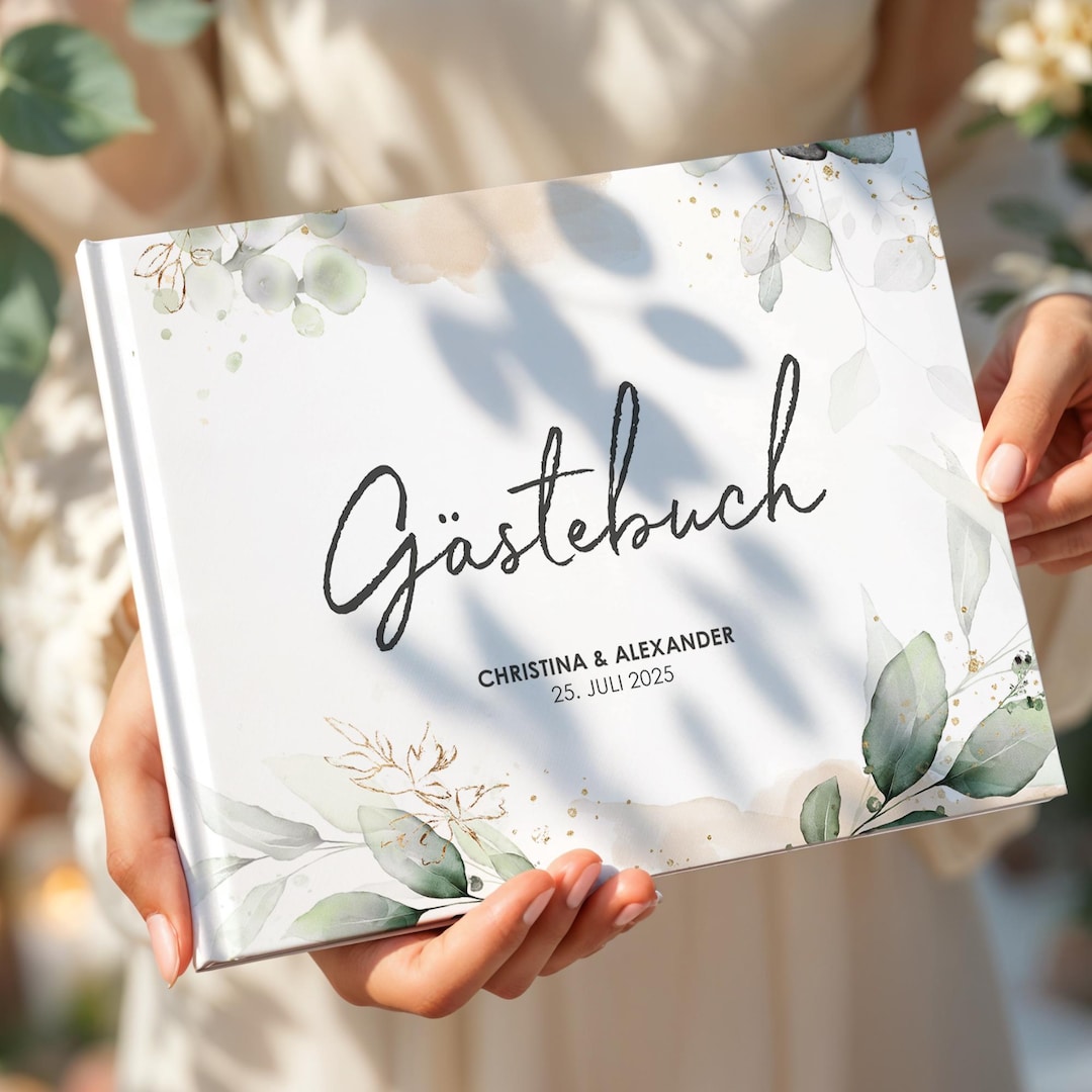 Wedding Guest Book, Greenery Glitter Eucalyptus – DIN A4 – Personalized ...