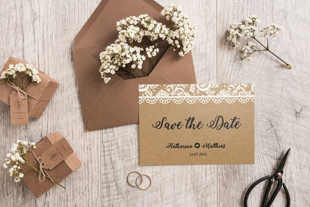 5x SAVE THE DATE Cards | Vintage Lace | Din A6 | Printed on Both Sides ...