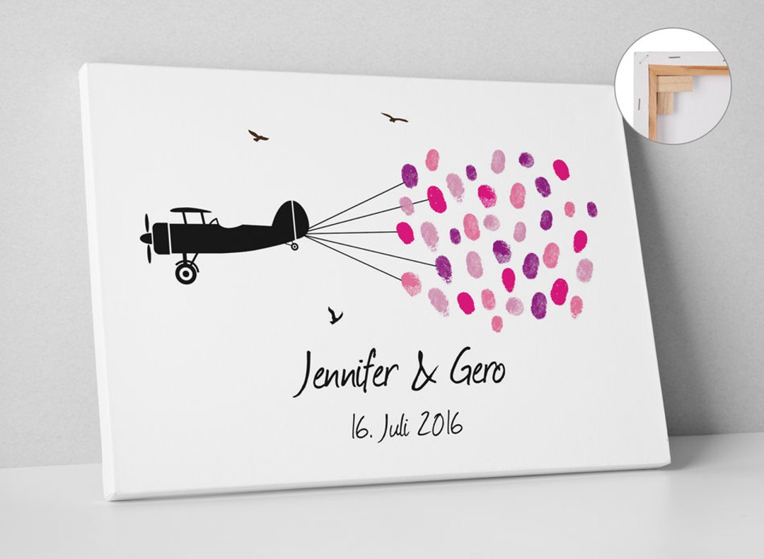 Wedding Airplane Balloon Fingerprint on Canvas or Premium Paper ...
