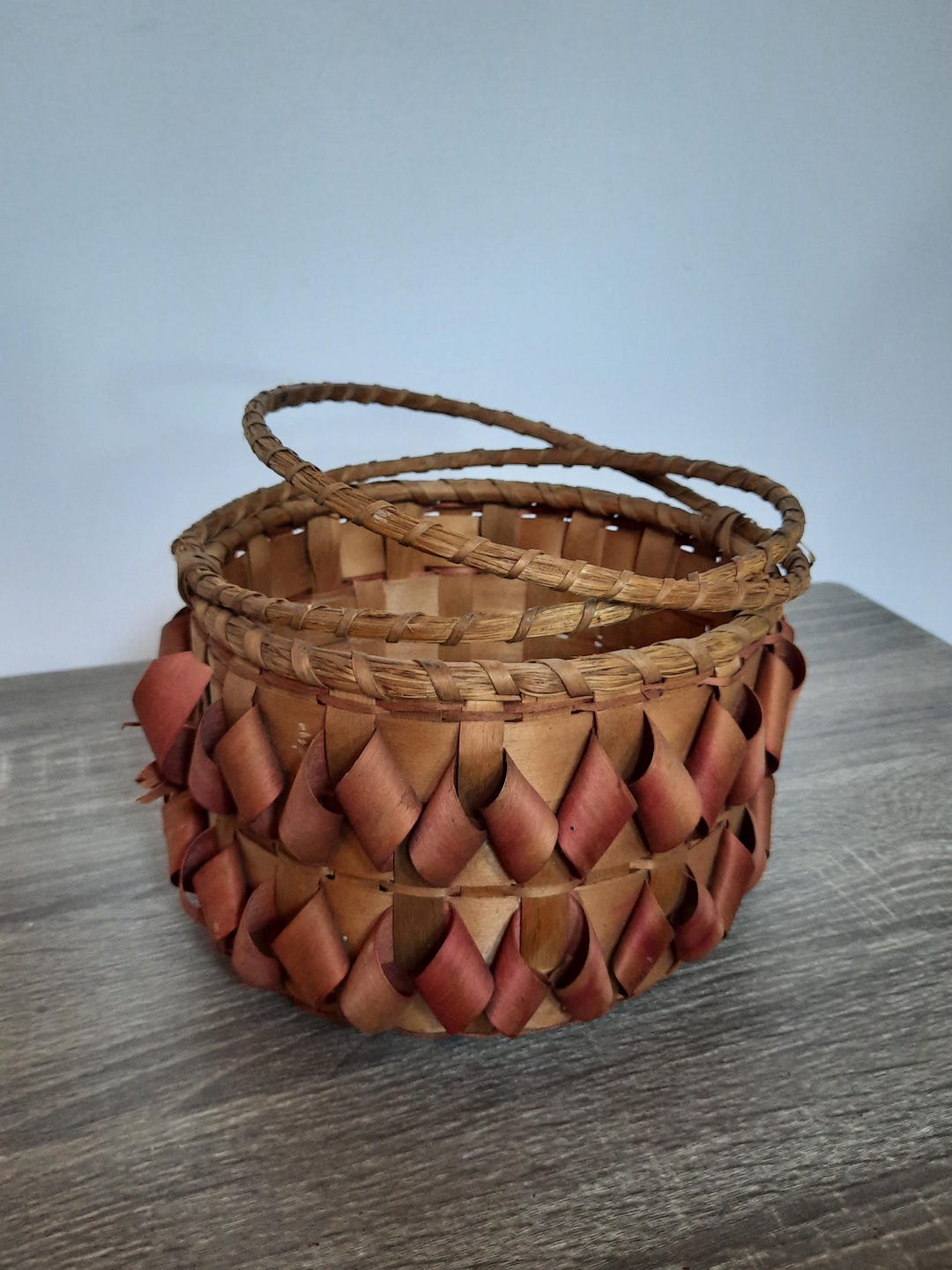 Vintage Mi'kmaq Micmac Curly Ash Basket Double Swing Handles Antique ...