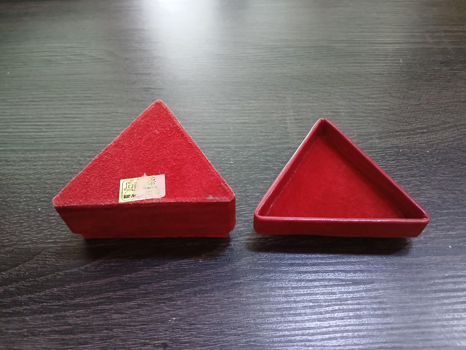 Vintage Red Leather Celestial Sun Triangle Shaped Trinket Box Jewelry ...