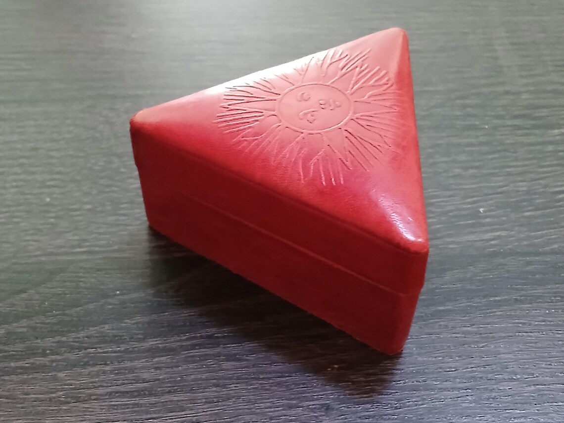 Vintage Red Leather Celestial Sun Triangle Shaped Trinket Box Jewelry ...