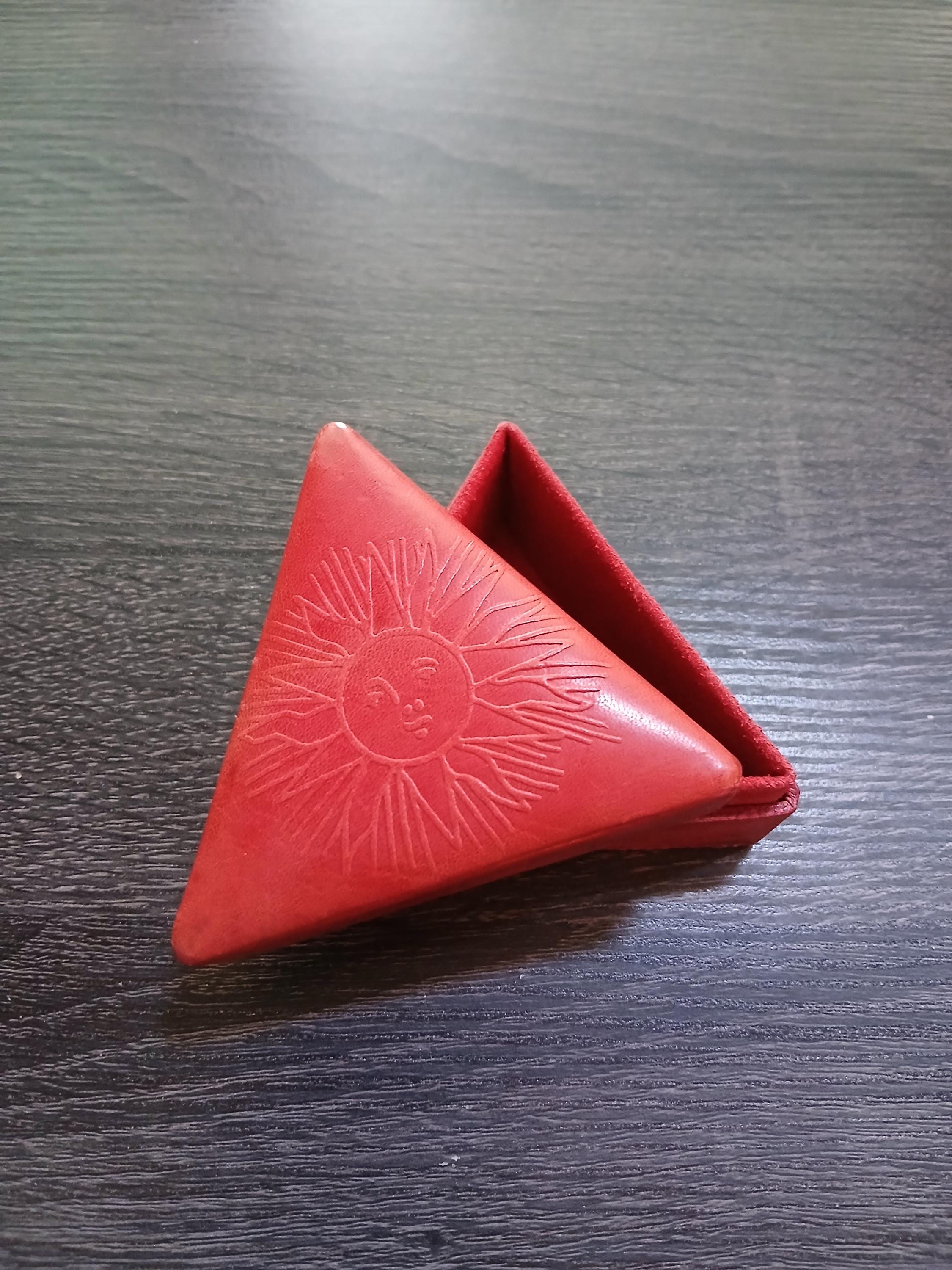Vintage Red Leather Celestial Sun Triangle Shaped Trinket Box Jewelry ...