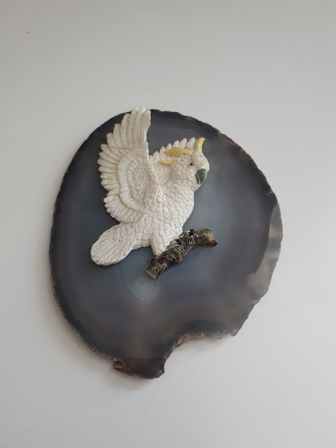 3D Cockatiel Parrot on Genuine Agate With Wooden Stand - Etsy