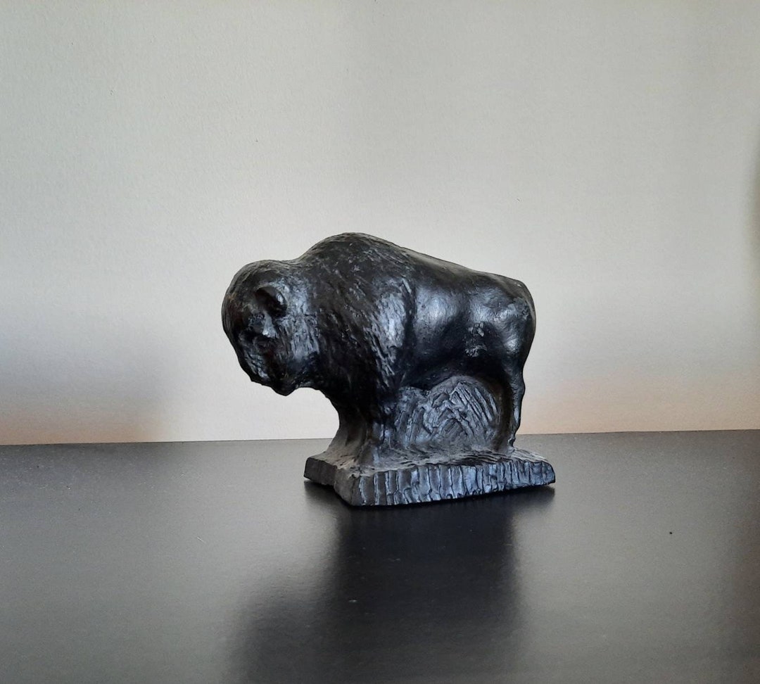 Vintage Carved Coal Buffalo Sculpture - Made in Canada - Etsy