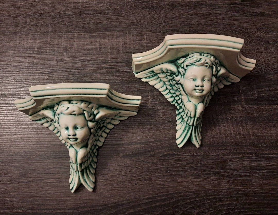 Vintage Ceramic Angel Cherub Pair of Shelves - Etsy