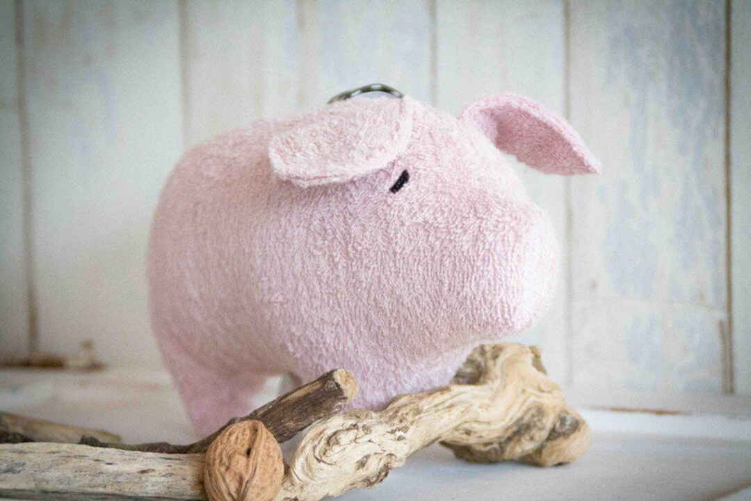 Organic Music Box "elly the Pig" Pink With Black Ribbons and Embroidery ...