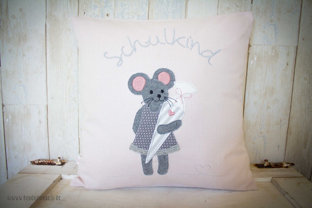 Organic Pillow mouse Schoolchild 35 X 35 Cm Rose/white, Personalized ...