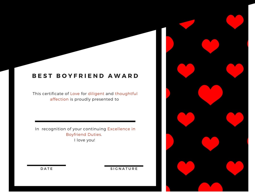 Best Boyfriend Award Printable Awards Best Boyfriend Ever modern ...