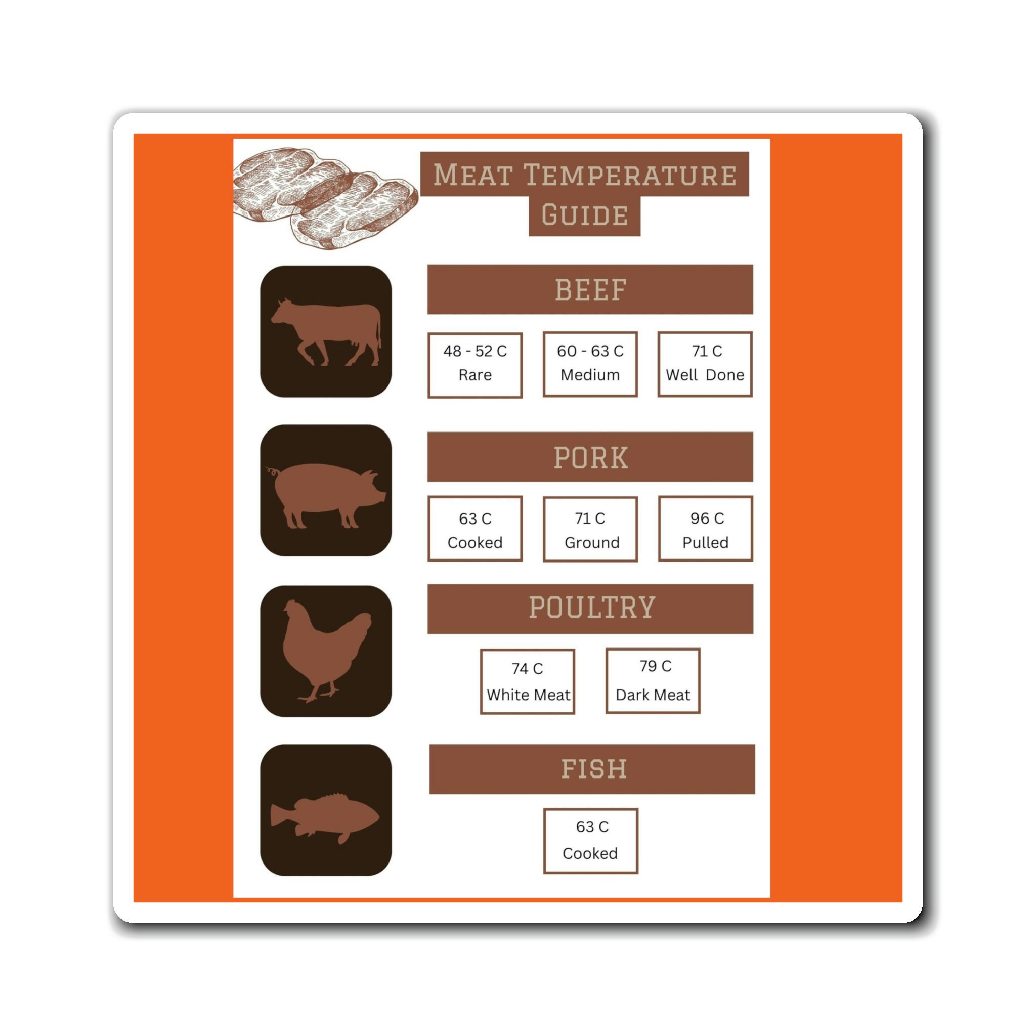 Safe Meat Temperature Cooking Meat Magnets Meat Temp Chart - Etsy Singapore