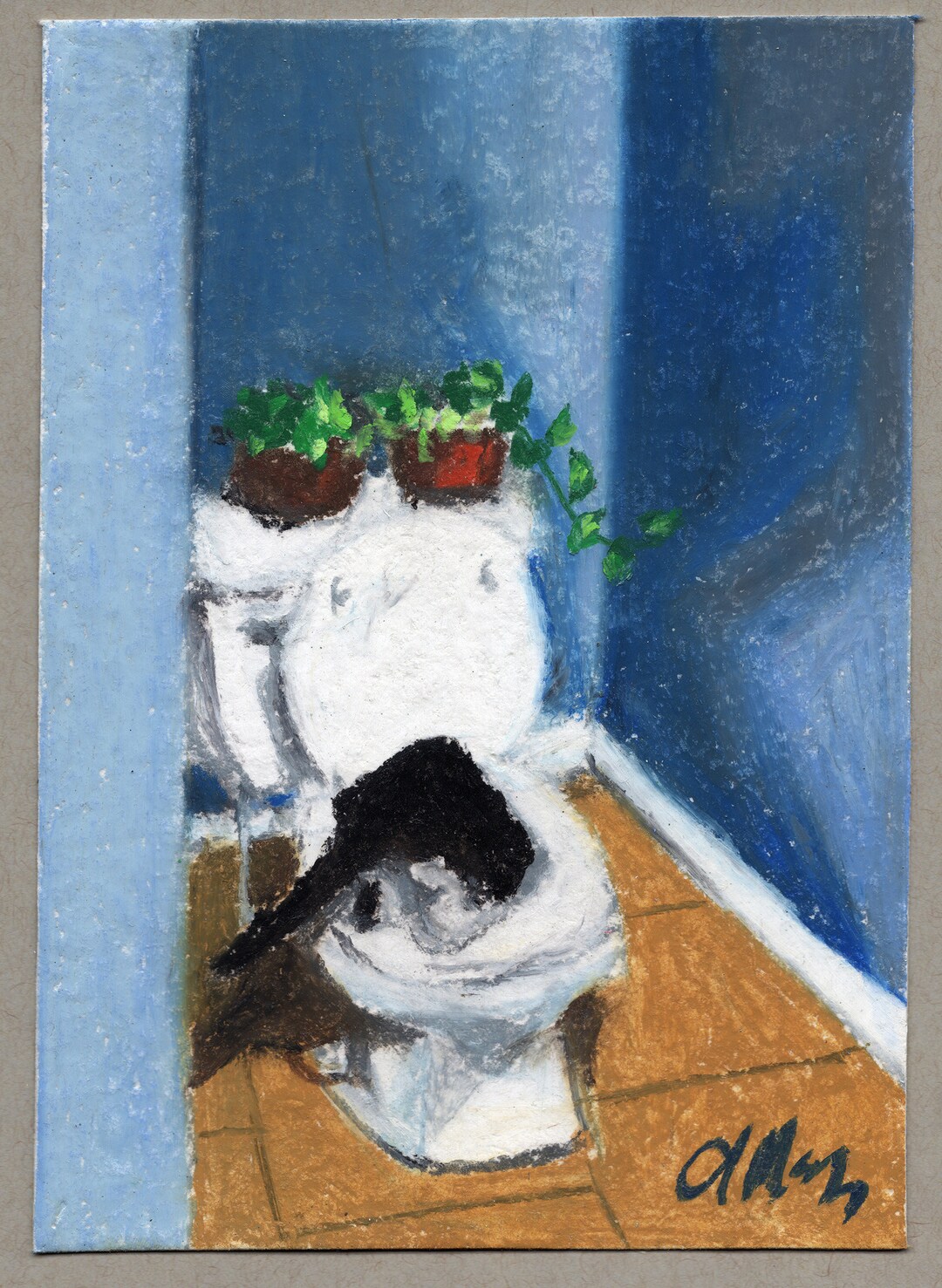 Oasis Oil Pastel Cat Painting Original 5x7 - Etsy