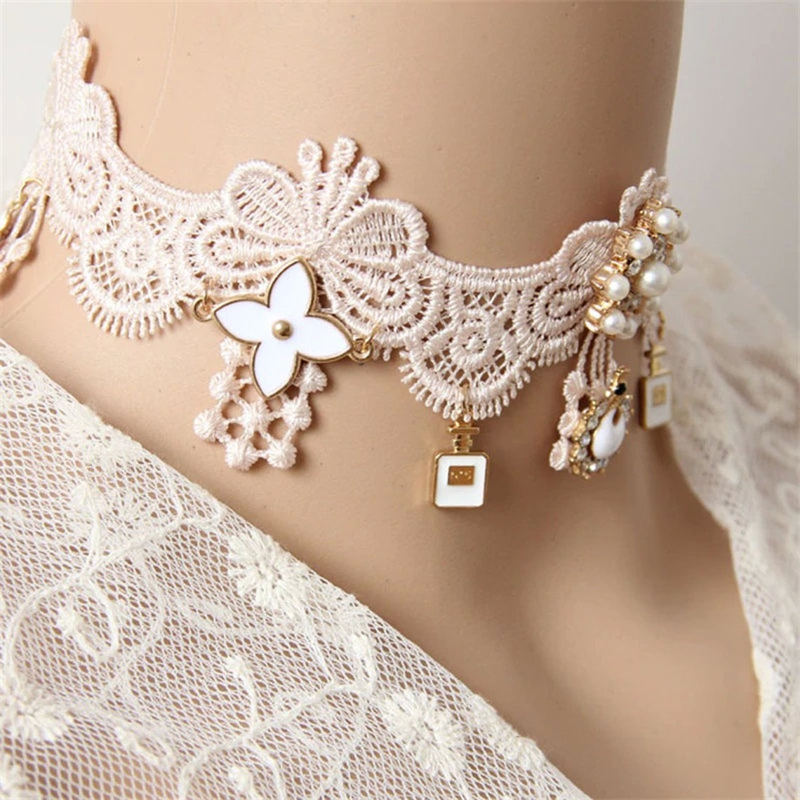 Pink Lace Choker Necklace Sexy Choker Collar Goth Choker Etsy