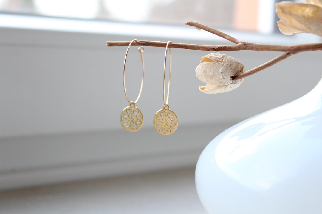 MY MANDALA HOOP 14k Gold Filled Hoop Earrings 30mm My Mandala Lasercut ...